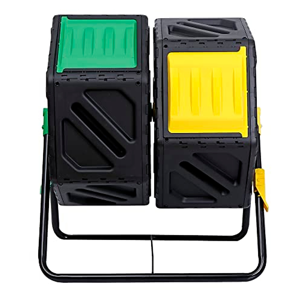 HomGarden Dual Chamber Compost Tumbler for Garden and Outdoor, 37 Gallon High Volume Composter with 2 Sliding Doors, Black