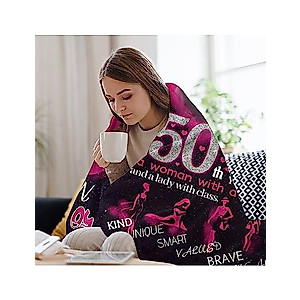 Palsco 50th Birthday Gifts for Women, 50th Birthday Blanket for Mom Throw Blanket, 50 Years Old Gifts for Women/Wife Turning 50 and Fabulous, Super Soft Warm Flannel Blanket 60''x50''