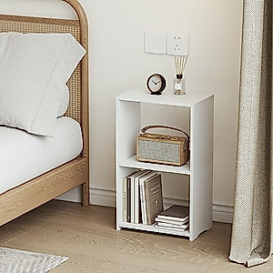 PIKPUK Side Table, Narrow End Table with Storage Shelf, Minimalist Bedside Tables Nightstand, Small Bookshelf Bookcase, Wooden Storage Shelves, Display Rack for Bedroom, Living Room, Office, White.