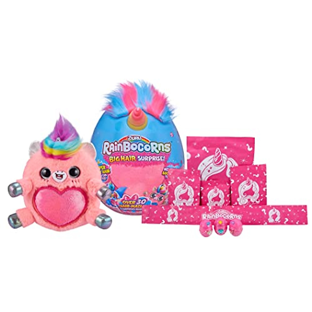 Rainbocorns Big Hair Surprise (Unicorn) by ZURU Cuddle Plush Stuffed Animal, 30+ Surprises, Collectible Baby Booboocorns, Hair Accessories, Charm Bracelets, Stickers, Ages 3+ (Unicorn)