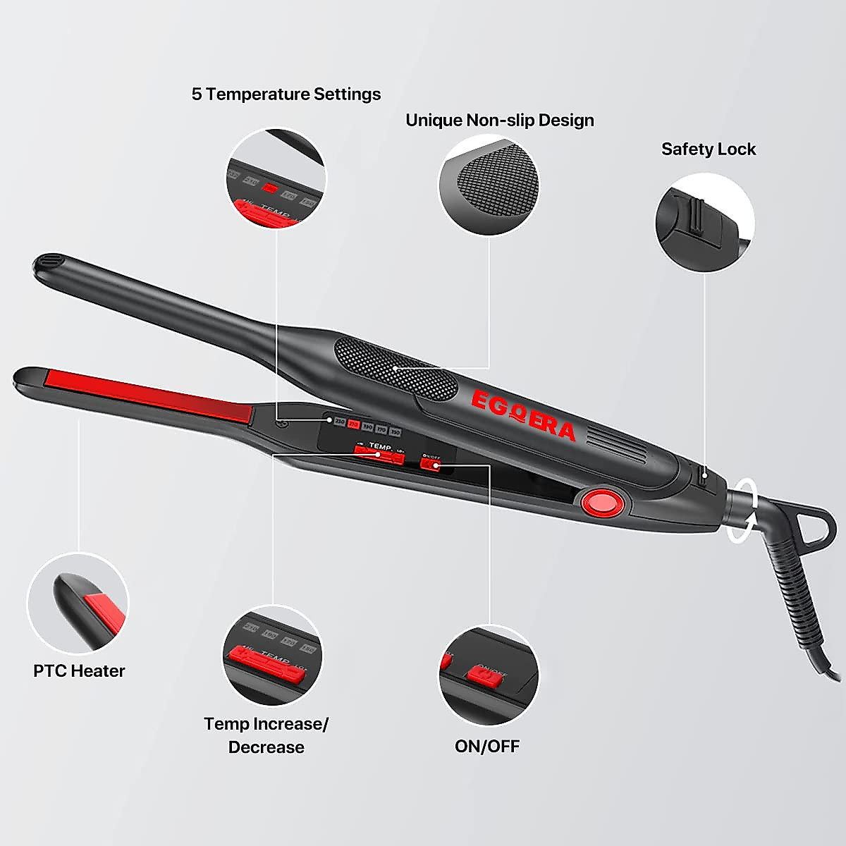 Mini Flat Iron, EGOERA Pro 2 in 1 Pencil Hair Straightener and Curler for Women Short Hair and Men Beard