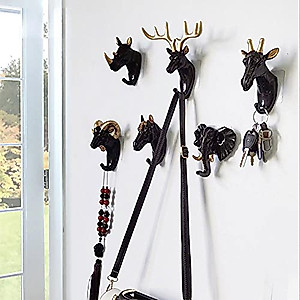 Kopiqin Crafts Home Wall Decoration Elegant Animal Head Resin 6 Set Cartoon Hook Jewelry Key Scarf Bag Hanger Robes Coat Rack for Living Room Bedroom(Deer, Giraffe,Horse,Elephant,Rhino,Goat)