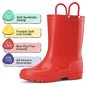 HISEA Kids Rain Boots for Toddler Boys Girls, Waterproof Rubber Boots with Easy-On Handles, Seamless PVC Rainboots Lightweight Mud Shoes for Water Beach Outdoor Playing, Size 6T Red