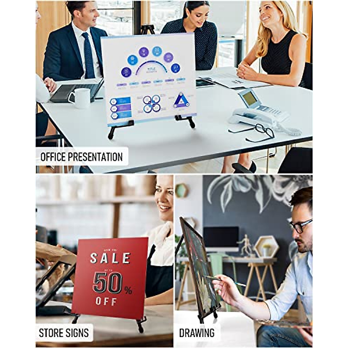 Nicpro Tabletop Easel Stand for Display, 14” Small Black Steel Portable & Adjustable Table Tripod Easels for Canvas Paintings, Framed Pictures, Event Signs, Posters- with Carry Bag