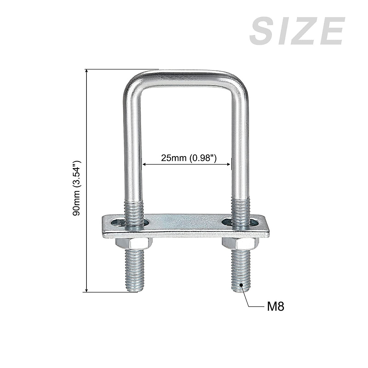 METALLIXITY U Bolts (M8x25x90mm), Square U Bolt Carbon Steel with Accessories - for Construction, Pipe