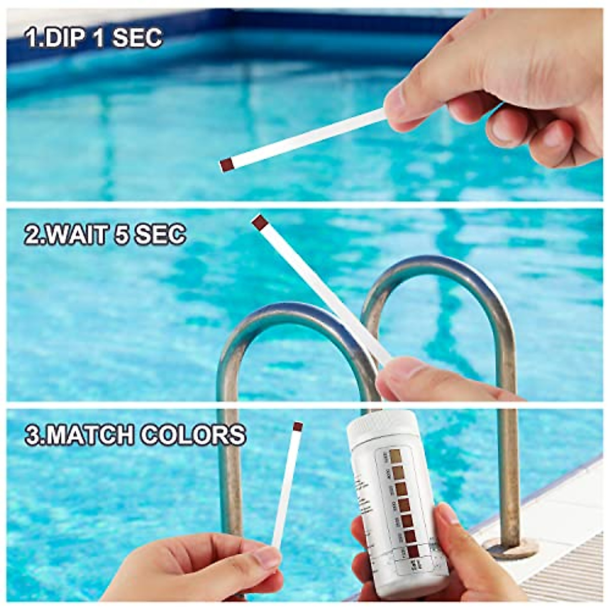 TRUEDIRECTION Salt Water Test Strips for Testing Sodium Chloride Content in Pool and Spa, Saltwater Chlorine Testing kit of 1500-5000 ppm