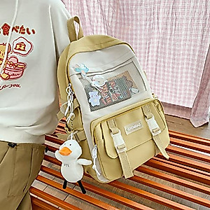 CM C&M WODRO Kawaii Backpack with Pins Cute Backpack for Women Girls Travel Backpack School Backpack Aesthetic Backpack for School (Yellow-2)