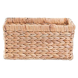 Natural Woven Water Hyacinth Wicker Rectangular Storage Bin Basket with Handles, Small