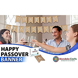 Mandala Crafts Happy Passover Banner Burlap Passover Decor – Passover Decorations Banner Garland - Happy Passover Sign Mantel Fireplace Jewish Holiday Decorations