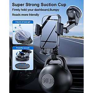 【Big Phones & Thick Case Friendly】 Universal Dashboard Phone Holder for Car, Cell Phone Holder for Car with Air Vent Clip Hands Free Clamp Cradle fit for All Smartphone iPhone Series