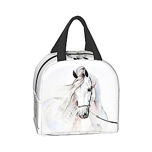 PrelerDIY Watercolor White Horse Lunch Box - Insulated Lunch Bags for Kids Boys Girls Reusable Lunch Tote Bags, Perfect for School/Camping/Hiking/Picnic/Beach/Travel
