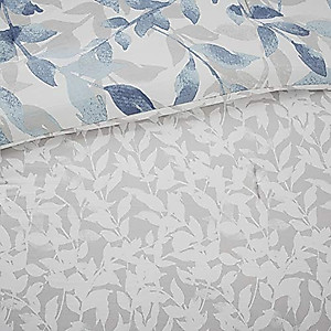 Madison Park Essentials Cozy Bed in a Bag Reversible Comforter with Complete Sheet Set - Modern Botanical Print All Season Cover, Shams, Decorative Pillow, King(104"x92"), Blue 8 Piece