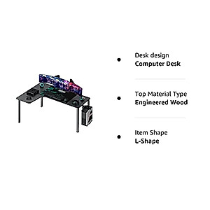 It's_Organized L Shaped Computer Desk, 60 Inch Corner Gaming Desk, Study Writing Desk, Modern Gaming Table Workstation with Large Mouse Pad, Sturdy Metal Frame, Easy to Assemble, Left Side Black