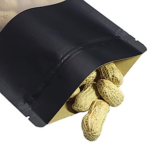 Pack of 100 Kraft Paper Translucent Window Resealable Stand-Up Food-Safe Organization Storage Zip Top Bag (Black, 4 x 6 in)