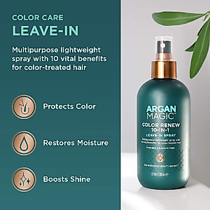 Argan Magic Color Renew 10-in-1 Multipurpose Spray & Leave in Conditioner for Color Treated Hair | Hydrates, Enhances Color, Boost Shine | Enriched with Argan Oil | Made in USA, Paraben Free (8 oz)