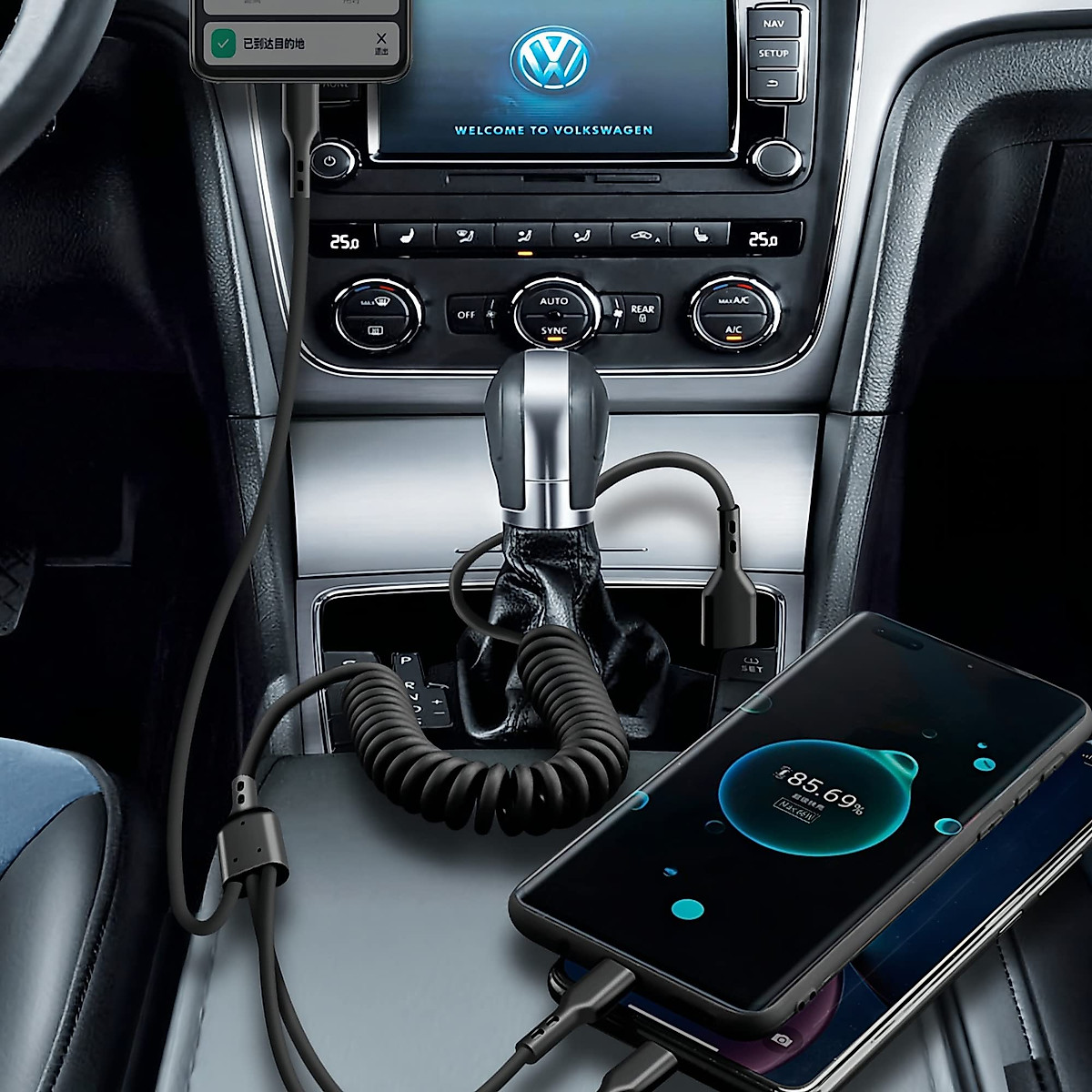 GELRHONR Retractable USB A to USB C Multi Charging Cable,Coiled 5A 3 in 1 Multiple USB C Fast Charging Cord,Compatible with Cell Phones Tablets Android and More （MAX 6.5Ft (White 1 to 3)