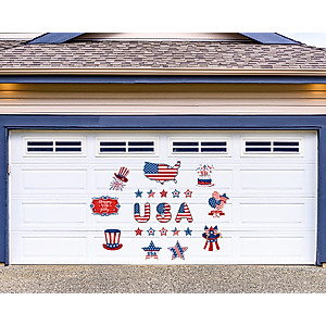 Whaline 22Pcs Patriotic Garage Decoration Magnet Stickers Happy 4th July Magnet Decals American Flag Star Garage Door Decals for Independence Day Party Supplies Home Decoration