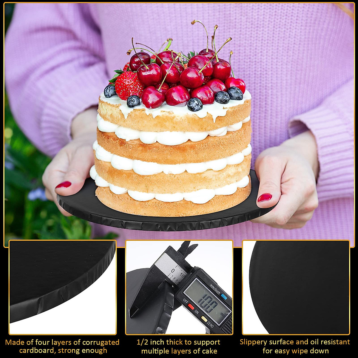 Zopeal 20 Pcs 12 Inch Round Cake Drum Round Boards Cardboard 0.4 Inch Thick Cake Drums Cake Decorating Supplies for Wedding Birthday Party (Black)