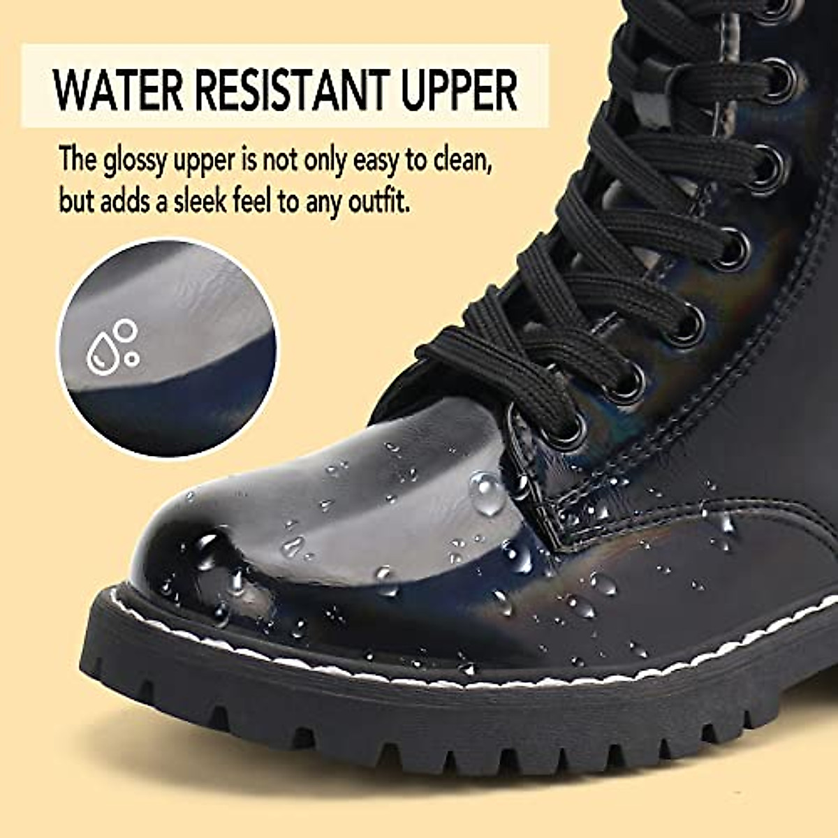 firelli Kids Ankle Boots Boys Girls Side Zipper Lace Up Work Boots Combat Boots (3 US,Black)