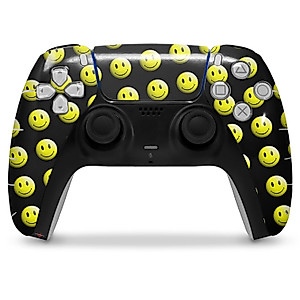 WraptorSkinz Skin Wrap compatible with Sony PS5 DualSense Controller Smileys on Black (CONTROLLER NOT INCLUDED)