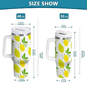 ODAWA 40oz Lemons White Insulated Cup with Handle and Straw, 2 in 1 Lid Stainless Steel Vacuum Insulated Tumbler