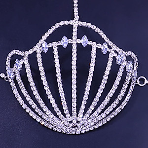 STONEFANS Rhinestone Mermaid Bra Body Chains for Women Sexy Silver Bikini Seashell Bra Chain Harness Nightclub Beach Chest Chain Body Jewelry Accessories