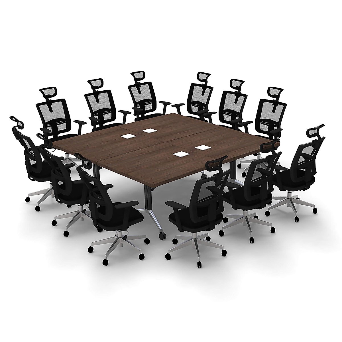 12 Person Conference Tables Meeting Seminar Fold Up Model 6732 2pc Color Java X-Thick Tops, Luxury Chrome Base & Casters, Ready to Use. (Tables, Power Bars Included, Seating NOT Included)