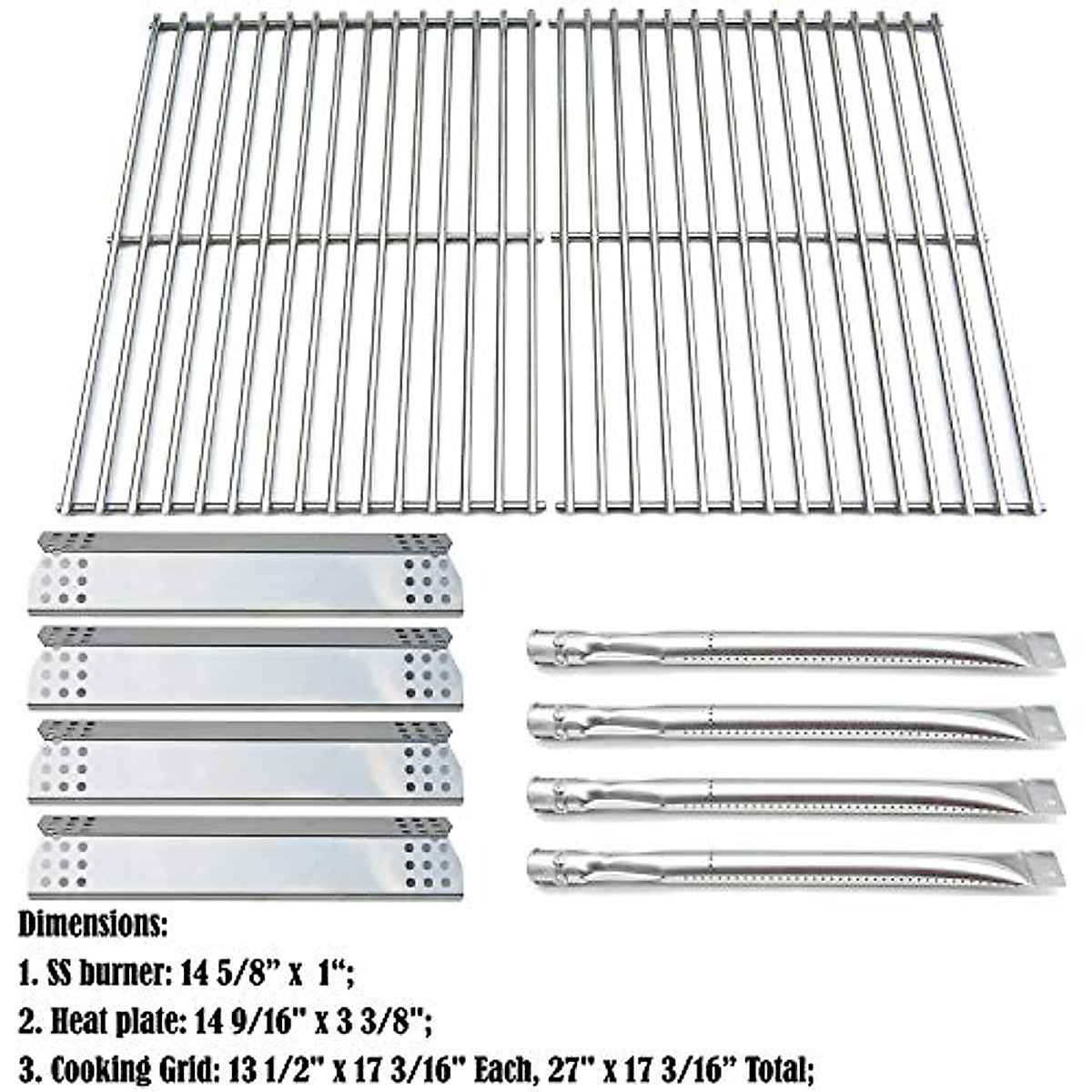 Direct store Parts Kit DG145 Replacement for Sunbeam, Nexgrill, Grill Master 720-0697 Gas Grill Parts Kit (Stainless Steel Burner + Stainless Steel Heat Plate + Solid Stainless Steel Cooking Grid)