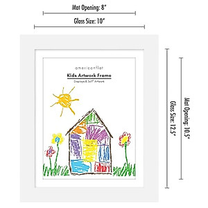 Americanflat 10x12.5 Kids Art Frame - Front Loading Picture Frame - Use as 8.5x11 Frame with Mat or 10x12.5 Frame Without Mat - My Mini Masterpiece - Holds 100 Artworks - White