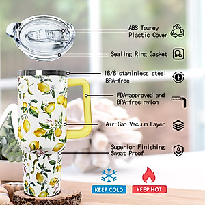 30 oz Stainless Steel Tumbler with lid and Straw,Yellow CoffeeTravel Mug Cup Water Botter, Lemon Gifts for Lemon Lovers