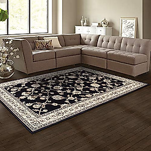 BLUENILEMILLS Shalimar Indoor Area Rug, Floral Trellis Pattern, Palmette Motifs, Super Soft, Durable, Elegant, Oriental, Traditional, Contemporary Style, Jute Backing, Black, 8' x 10'