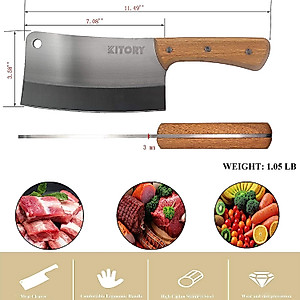 Kitory Meat Cleaver 7'' Kitchen knife, Heavy Duty Chopper, Chinese Chef’s knife for small Bone Cuttting, Full Tang, Stainless Steel, Pear Wood Handle