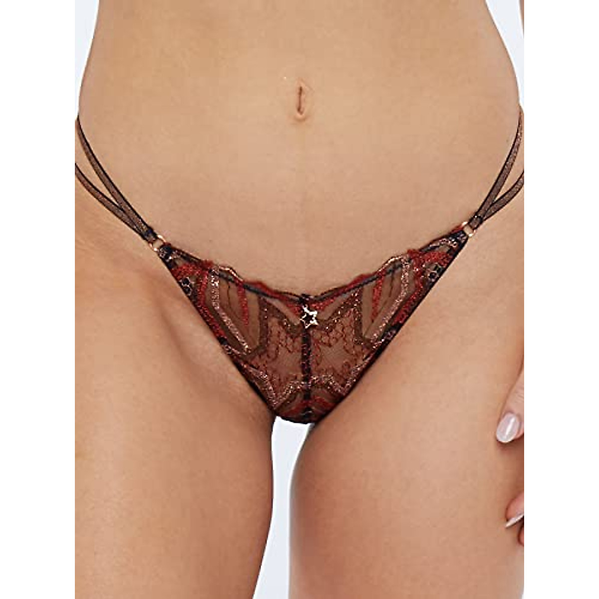Savage X Fenty, Women's, Shining Star Lace String Bikini, Henna Red Starstruck Embroidery, XS
