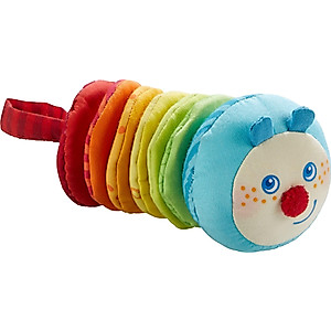 Haba Clatter Figure Caterpillar Mina, Baby rattles 6 Months, Cuddly Toy, 303192, Multicolour