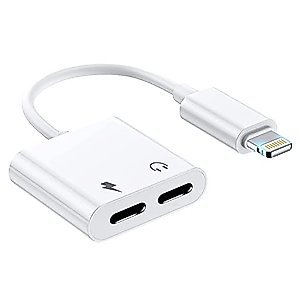 TIMEJONS Lighting to Lighting Headphone Jack Adapter for iPhone, 2 in 1 Charger and Aux Audio Splitter Adapter Support All iOS System(MFi Certified)
