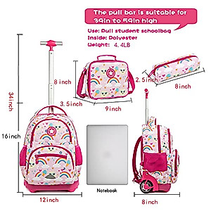 MOHCO Rolling Backpack 16 inch Kids Wheeled School Backpack Set for Boys and Girls