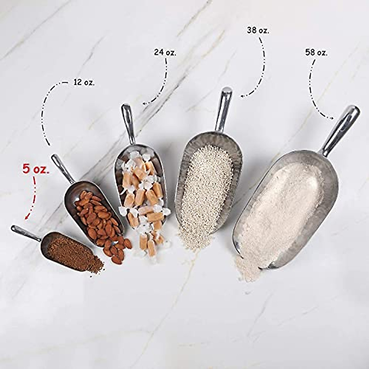 Cast Aluminum Utility Scoop, 5-Ounce - Round Bottom, Small ice scoop For Multi-Purpose Use, With Finger Groove Handle (Hand Wash Only) 5 oz.