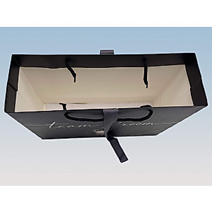 Groomsmen Gift Bags, 14"x10"x4.5" Euro Style, Premium Matte With Handle & Satin Ribbon, Set Of 7. In Silver Foil For Groomsmen Proposal , Bachelor Favors or Team Groom Gifts. (Black & Silver Foil, 7)