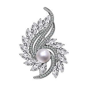 BCCloud Party Holiday Wedding Brooch for Women and 925 Sterling Silver Earrings with Glitter Pearl Rhinestone Jewelry Set for Women