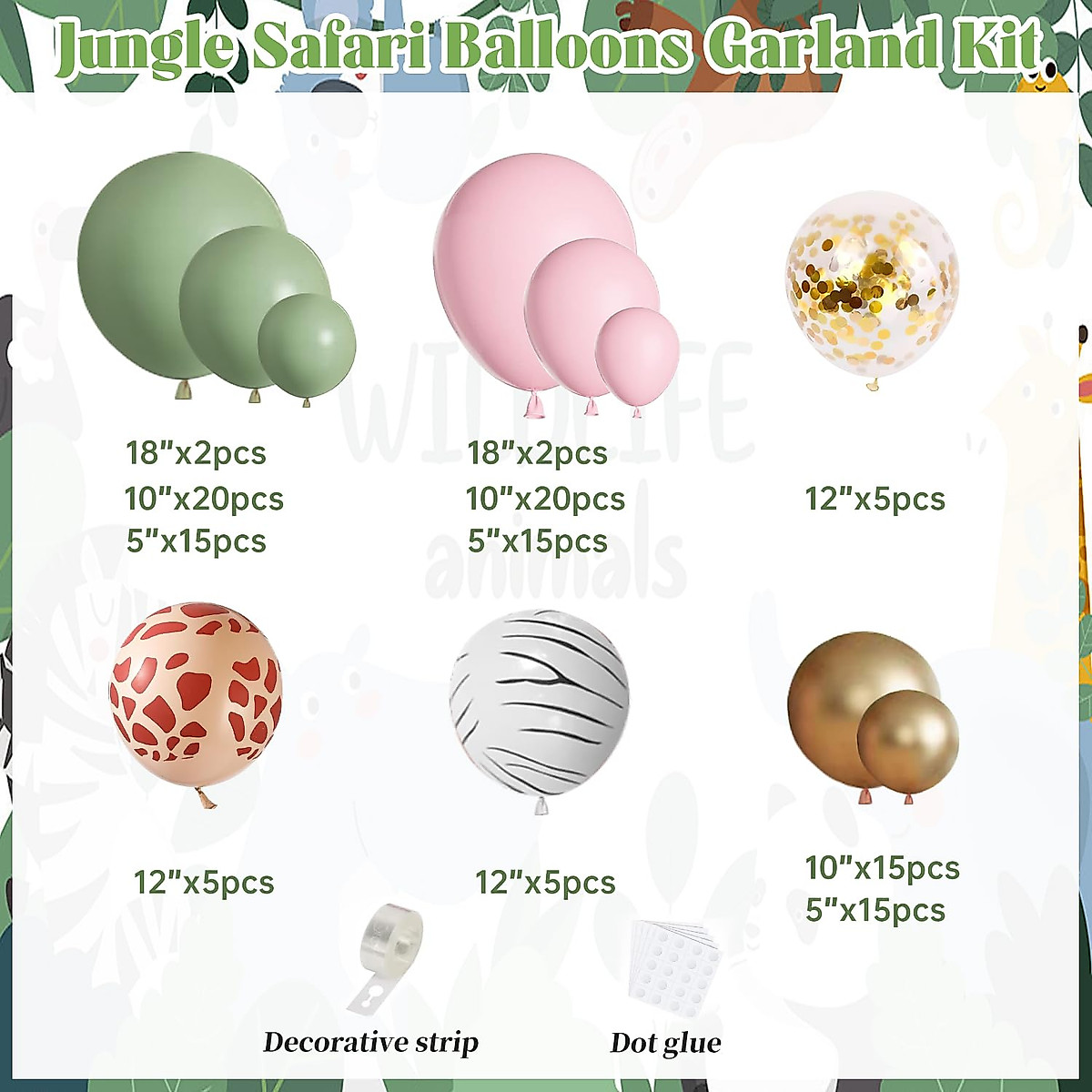 Green Yellow Brown Pink Beige Balloon Garland Double Stuffed for Baby Shower Wedding Birthday Gender Reveal Party Decoration (green gold)