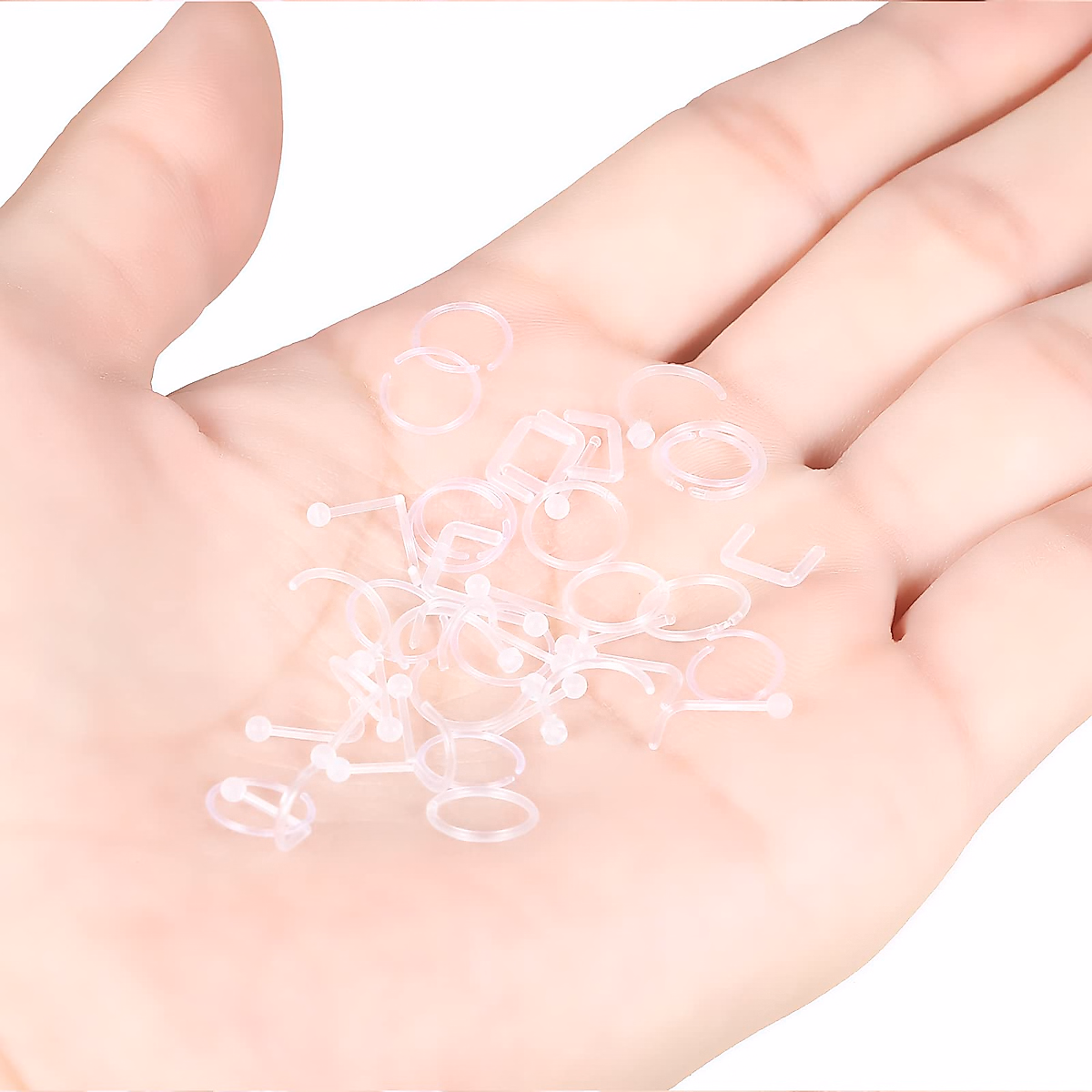 Oveta Clear Piercing Retainers Flexible Bioflex 14G 16G 20G Nose Belly Button Ring Lip Labret Piercings Retainer Eyebrow Tongue Barbells Cartilage Tragus Earrings Retainer (40pcs)