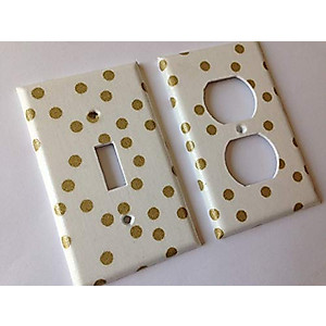 Gold White Polka Dots Light Switch Cover Various Sizes Offered