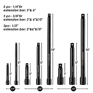 MIXPOWER 18 Pieces Drive Tool Accessory Set, CR-V Steel with Black Phosphate Finish, Includes Socket Adapters, Extensions and Universal Joints and Impact Coupler, Professional Socket Accessories