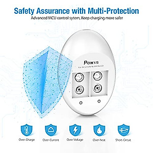 POWXS Rechargeable 9v Batteries with Charger, 2 Count High Performance NIMH 9 Volt Rechargeable Battery for Smoke Alarms Guitar Cameras Toys and More