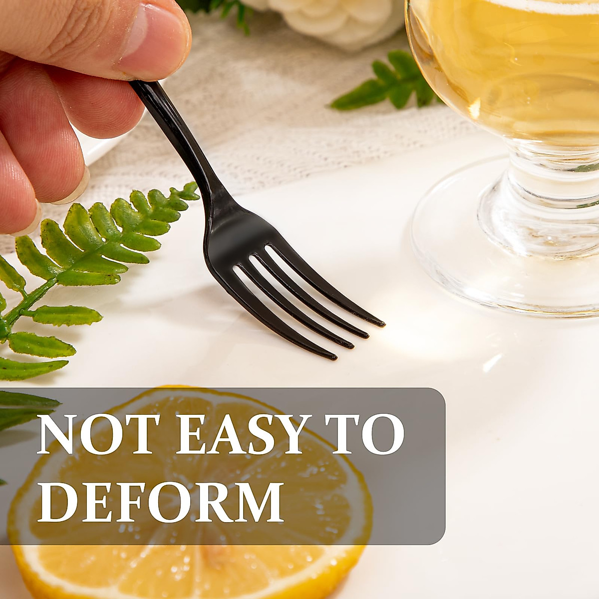 WDF 300 Pieces Black Plastic Mini Forks-4inches Black Plastic Forks-Heavy Duty Plastic Tasting Forks-Perfect for Small Appetizers and Desserts