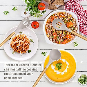 24 Pcs Kitchen Cooking Utensils Set,446°F Heat Resistant Non-Stick Silicone Kitchen Utensil Set With Wooden Handles and Holder,Kitchen Gadgets for Cookware,Kitchen Accessories,Khaki