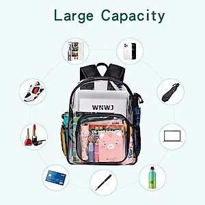 Clear Backpack With Front Pocket - Stadium Approved Durable Heavy Duty PVC With Reinforced Strap Transparent For School, Work or Stadium Events (black)