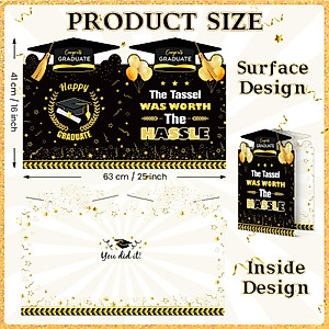 Jumbo Graduation Greeting Card 25 x 16 inch Giant Class of 2024 Graduation Guest Book Black Gold Congrats Graduate Gift The Tassel Was Worth The Hassle Signature Card for Graduation Party Decorations