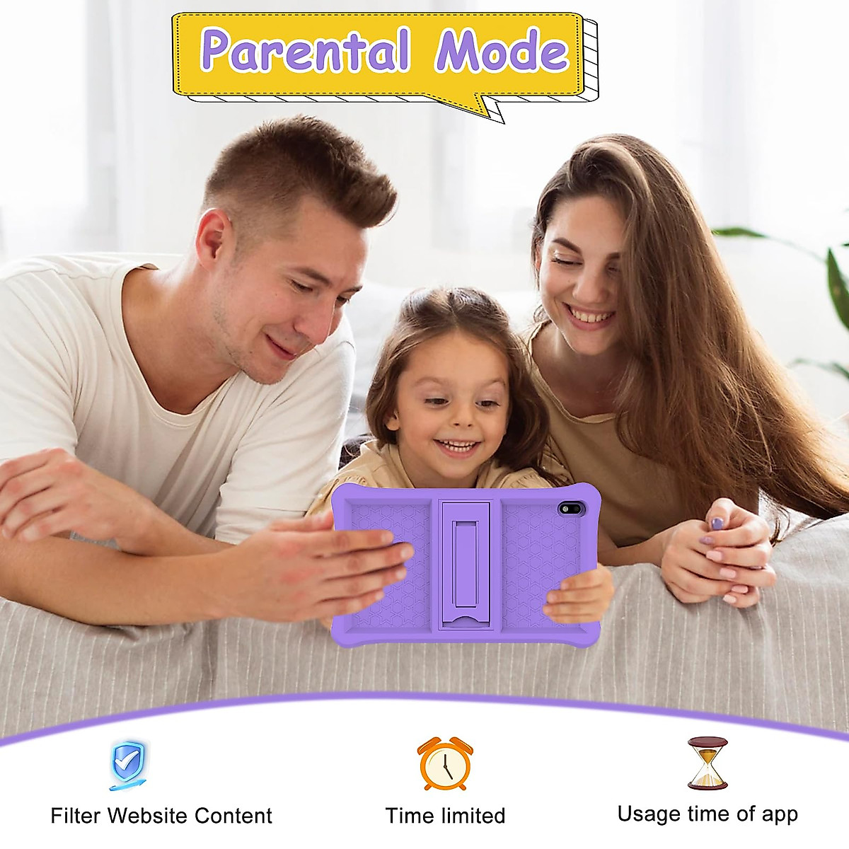 Kids Tablet 7 inch, Android 11 Tablet for Kids, 16GB Toddler Tablet with Bluetooth, IPS Screen, Parental Control, Kids Software PreInstalled, Dual Camera Shockproof Case for Education (Purple)