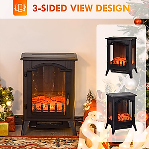 HOMCOM 23" Electric Fireplace Heater, Fire Place Stove with Realistic LED Flames and Logs and Overheating Protection, 750W/1500W, Black